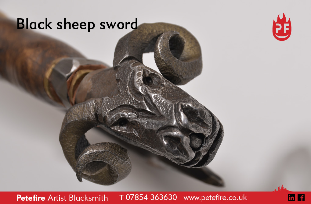 Black sheep sword, hot forged by Petefire Artist Blacksmith, Watford, Herts