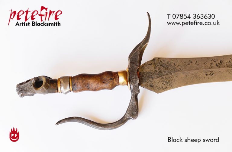 Black sheep sword, hot forged by Petefire Artist Blacksmith, Watford, Herts