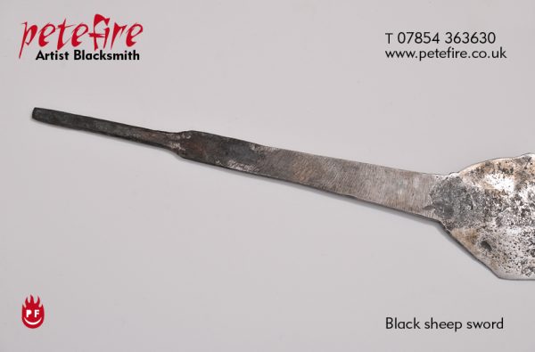 Black sheep sword, hot forged by Petefire Artist Blacksmith, Watford, Herts